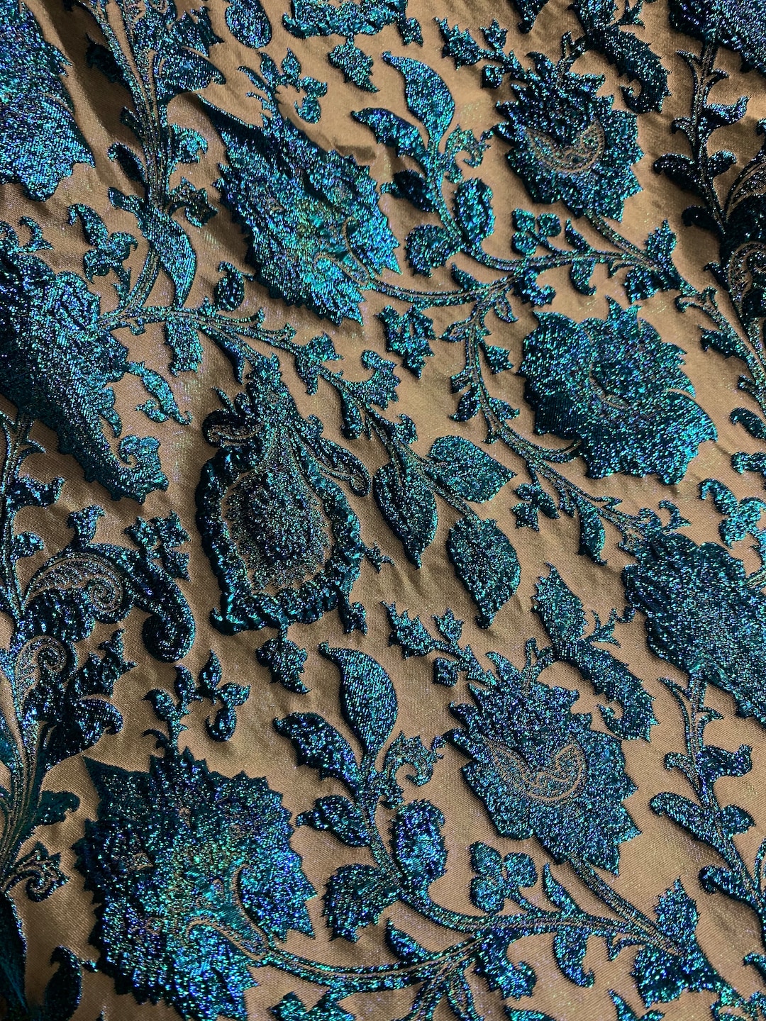 Metallic Brocade in a Floral Pattern With Blue Metallic Threading, Blue ...