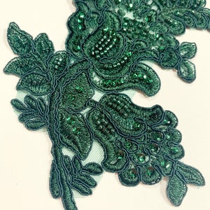 Hunter Green Beaded Applique, Beaded Aplique Lace Pair for Lyrical ...