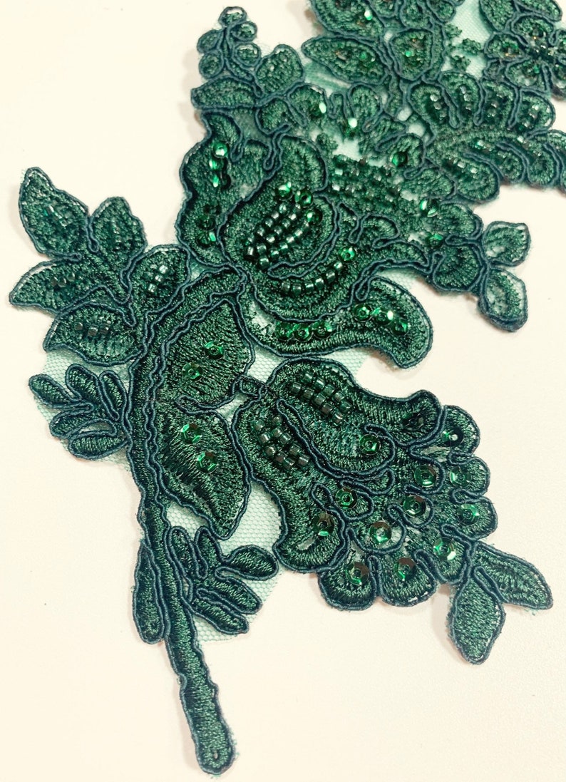 Hunter Green Beaded Applique Beaded Aplique Lace Pair for - Etsy