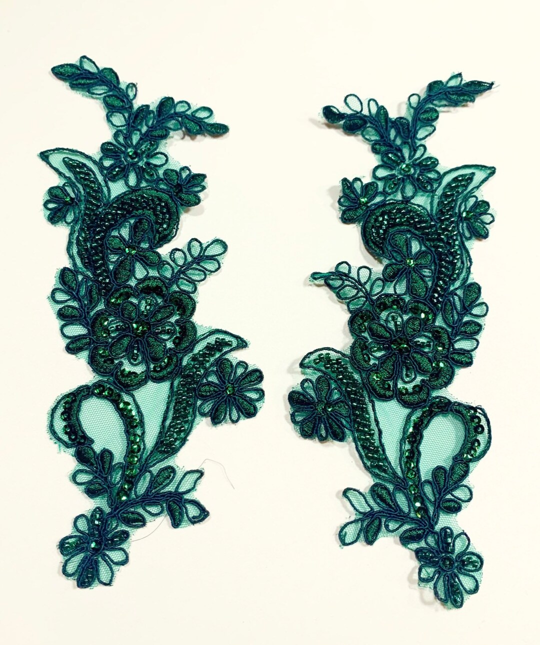 Hunter Green Beaded Applique, Beaded Aplique Lace Pair for Lyrical ...