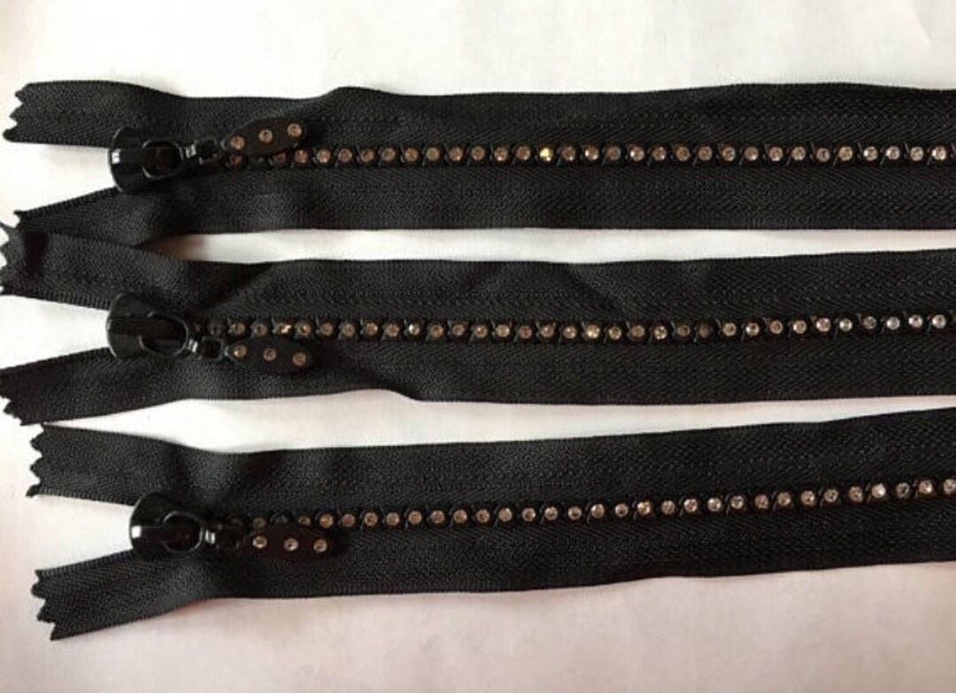 3 Black Rhinestone Zippers- 8" Long Nylon Coil Zipper - Etsy