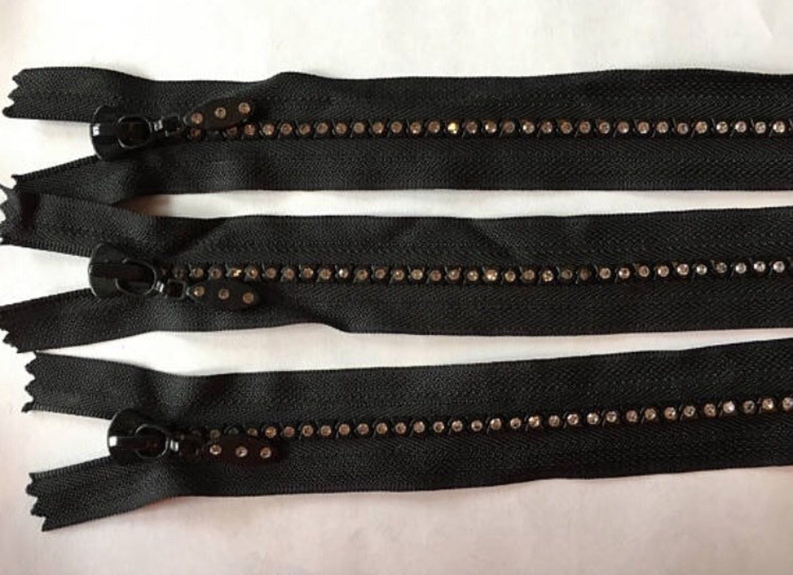 3 Black Rhinestone Zippers 8 Long Nylon Coil Zipper | Etsy