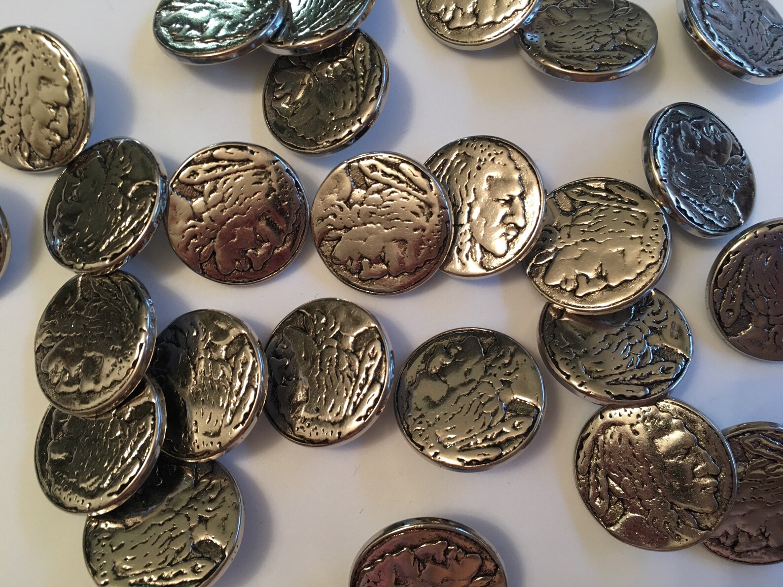Silver Buffalo Nickel Buttons Medium Button Flat Finish With Etched ...