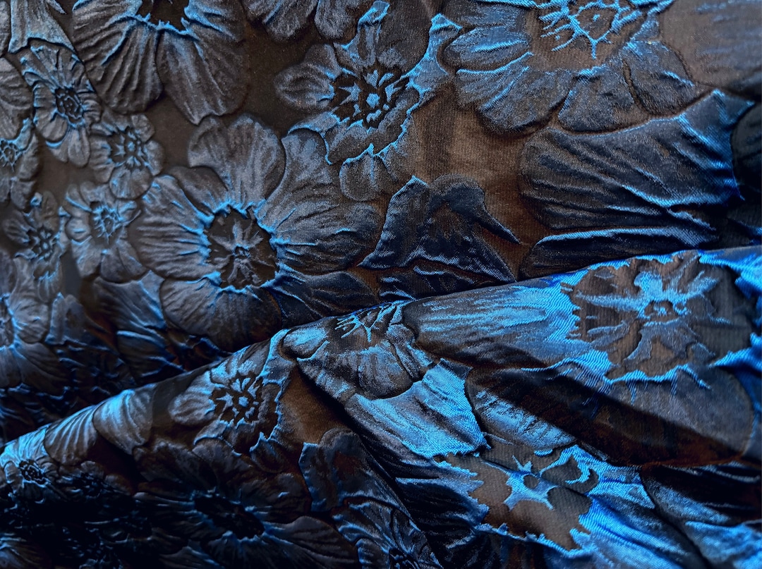 Navy Blue Floral Brocade in a Floral Pattern - Etsy