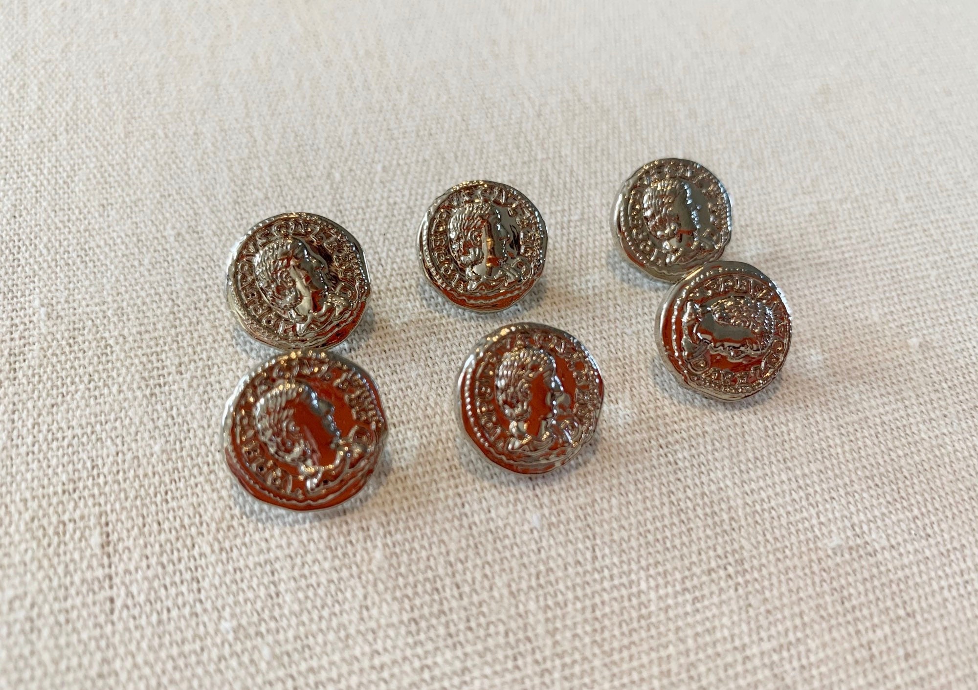 Small silver buttons roman coin design plastic sewing buttons | Etsy