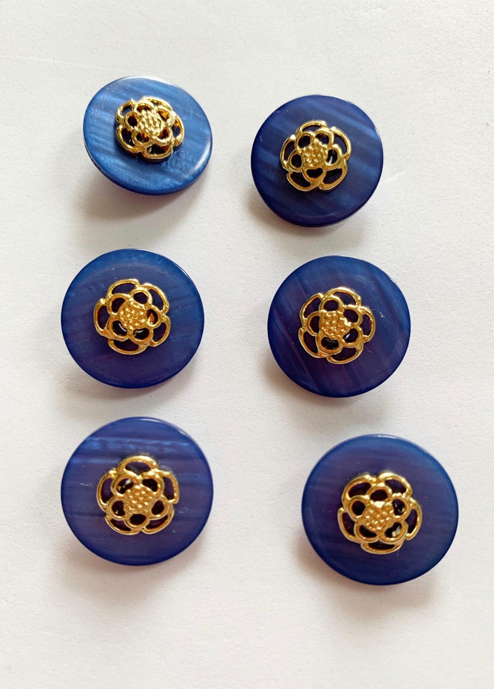 Medium Blue and Gold Buttons Blue Center Buttons Plastic Sewing Buttons ...
