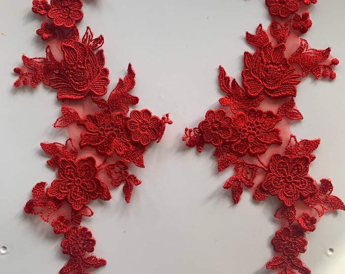 Red 3D Applique With Venise Applique Lace Pair for Lyrical Dance ...