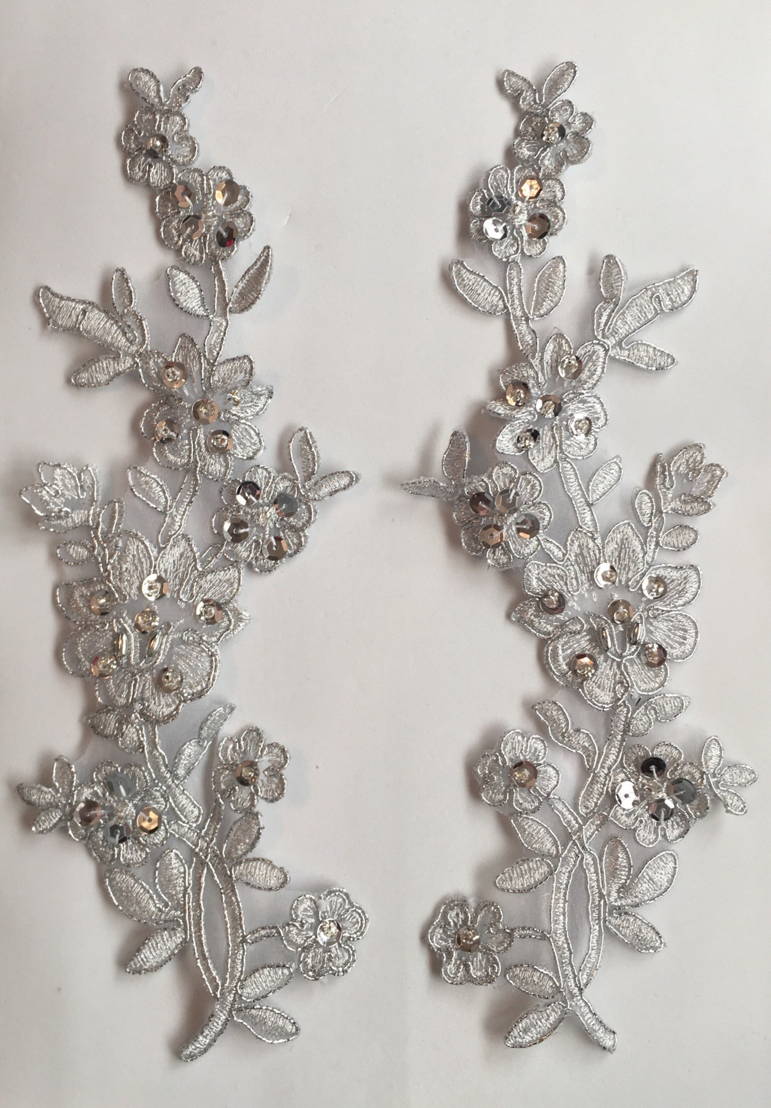 Silver Metallic Beaded Applique Beaded Aplique Lace Pair for - Etsy