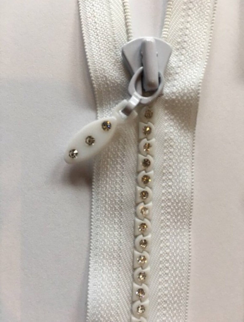 3 White Rhinestone Zippers- 8