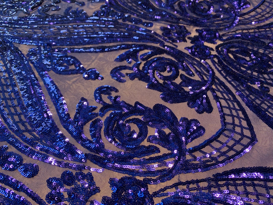 Royal Blue Sequin All Over Sequin on Mesh by the Yard Sequin Fabric in ...
