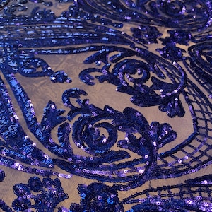 Royal Blue Sequin All Over Sequin on Mesh by the Yard Sequin Fabric in ...