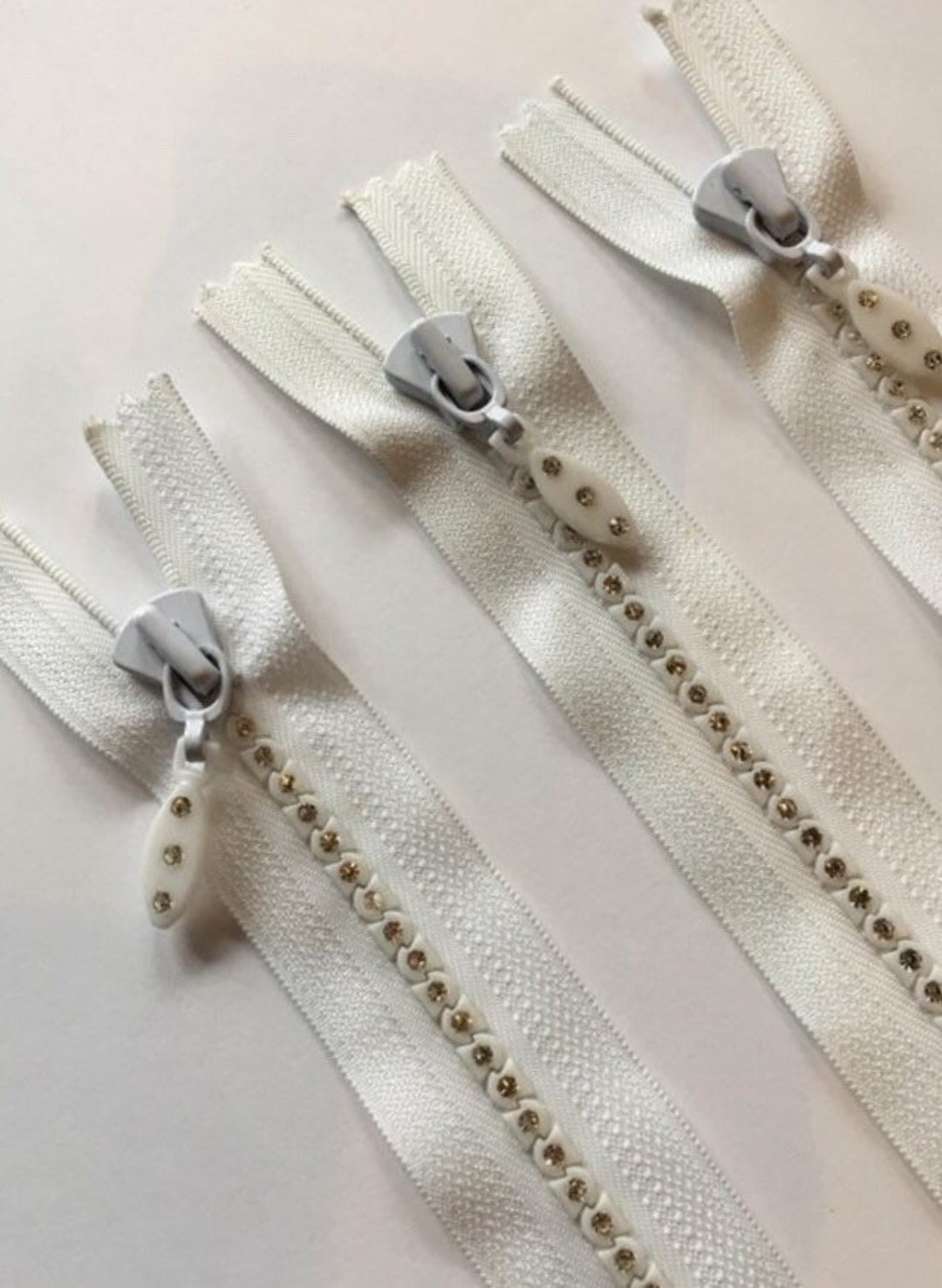 3 White Rhinestone Zippers- 8" Long Nylon Coil Non Separating Zipper - Etsy