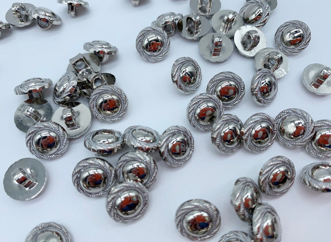 Silver Small Button Dome Shape Design With Decorative Edge Plastic ...
