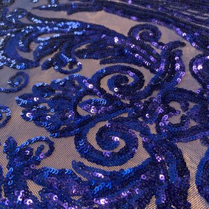 Royal Blue Sequin All Over Sequin on Mesh by the Yard Sequin Fabric in ...