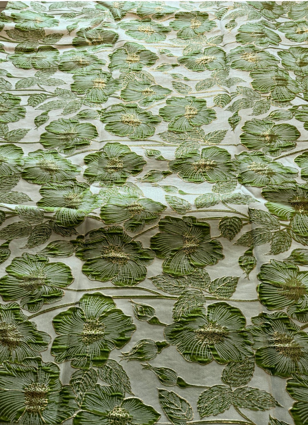 Floral Brocade in a Green and Gold Colors With Metallic Threading - Etsy