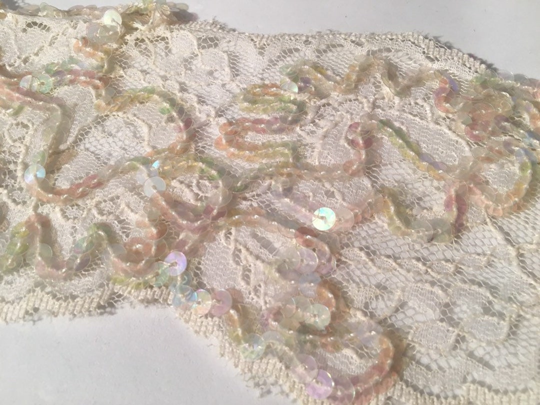 Ivory Sequins Lace Trim Bridal Lace Trim With Floral Design Bridal Trim ...
