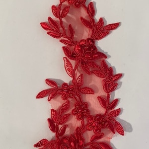 Red Beaded Applique, Beaded Aplique Lace Pair for Lyrical Dance ...