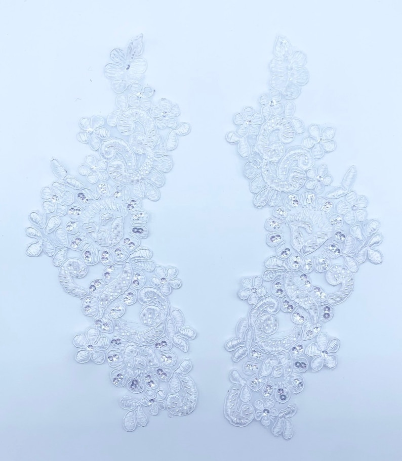 White Beaded Appliques on Netting Applique Pair in White Beaded Organza ...