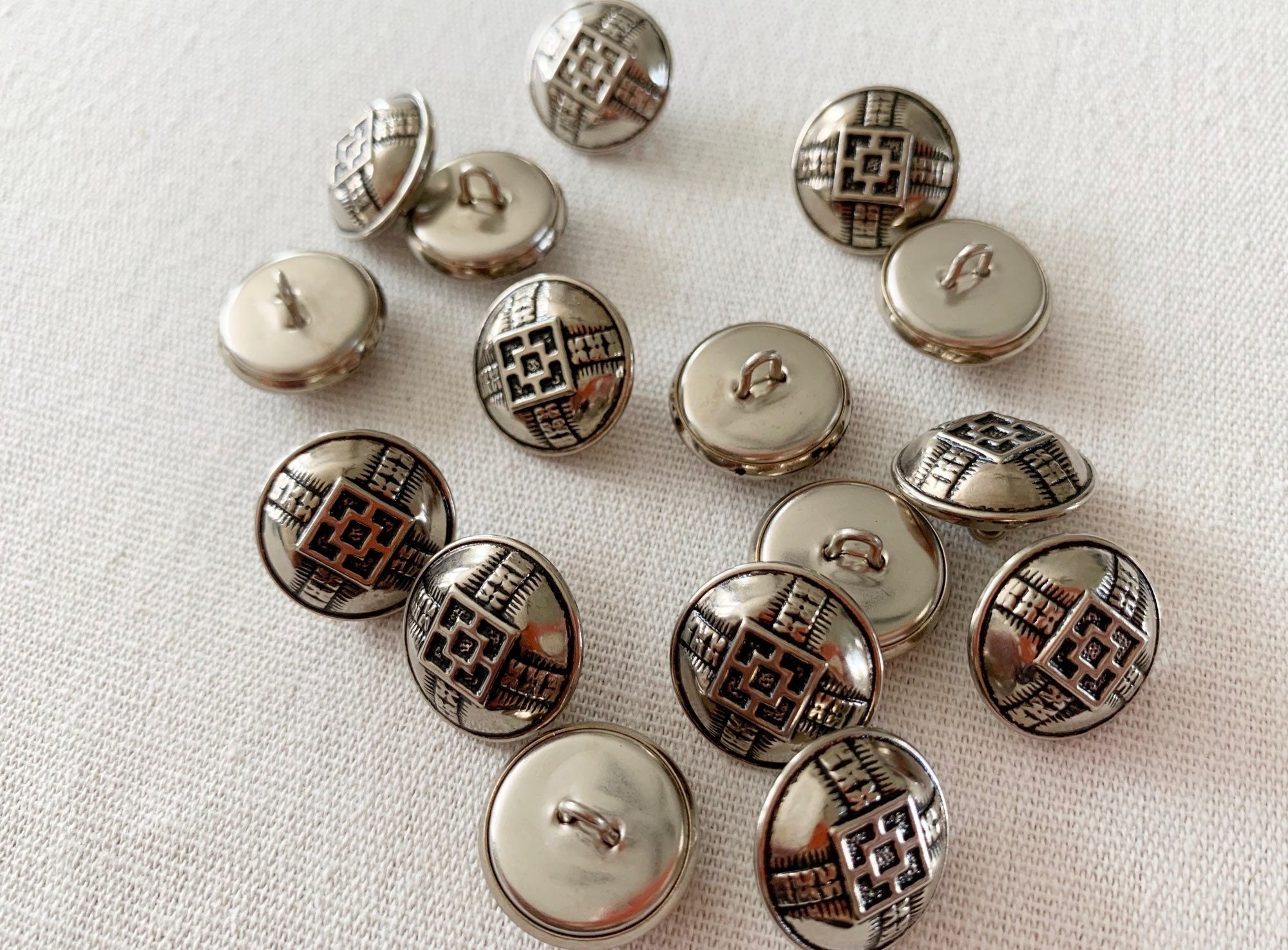 Silver buttons with textured design medium button design | Etsy