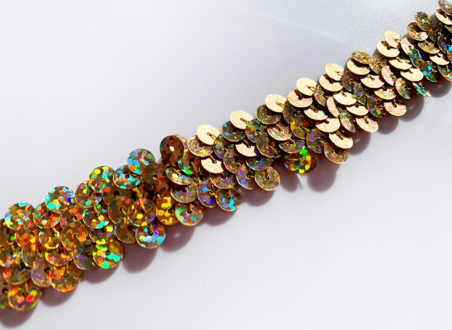 Rainbow Metallic Gold Sequin Trim Stretch Trim Sequins Bridal Trim Prom ...