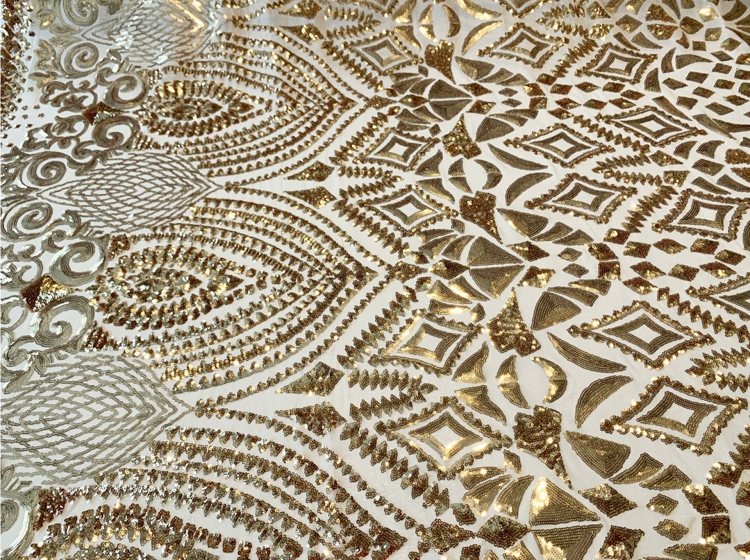 Metallic Gold Sequin All Over Sequin on Mesh by the Yard Sequin Fabric ...