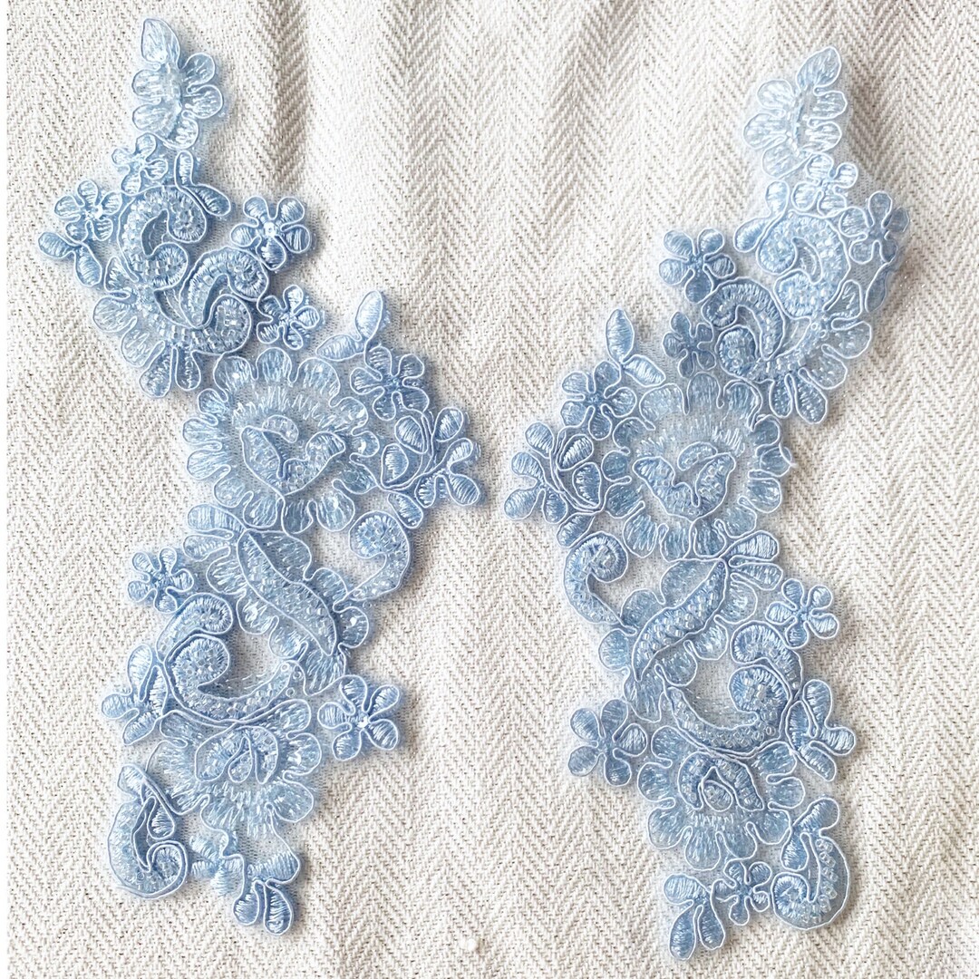 Light Blue Beaded Applique, Beaded Applique Lace Pair for Lyrical Dance ...