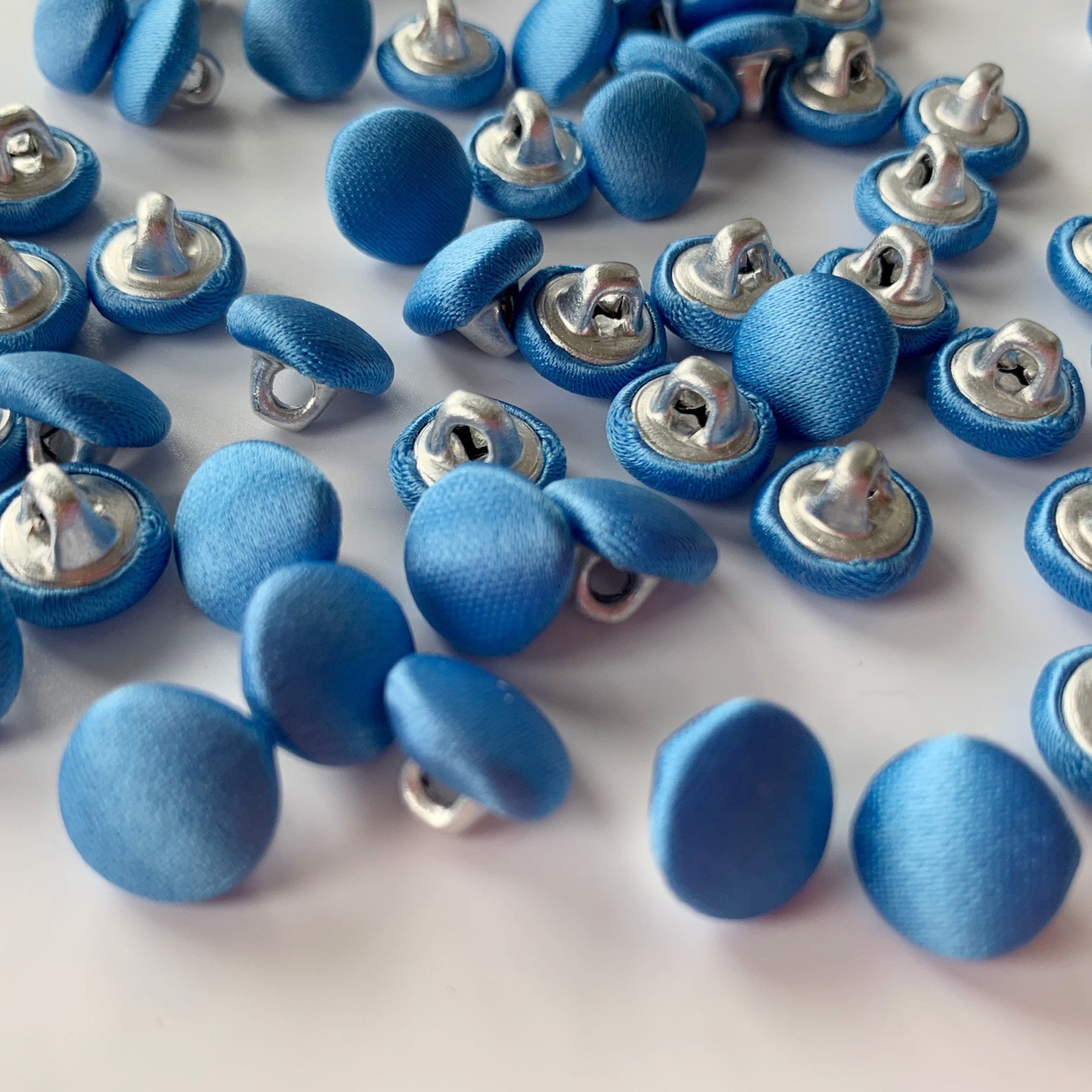 Bridal Buttons Satin Covered by the Dozen Color Cornflower Blue Shank ...