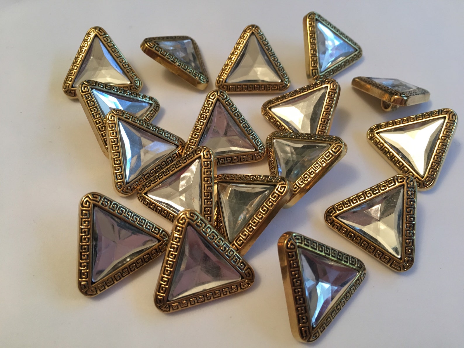 Medium Gold Buttons Triangle Shape With Rhinestone Center | Etsy