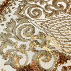 Metallic Gold Sequin All Over Sequin on Mesh by the Yard Sequin Fabric ...