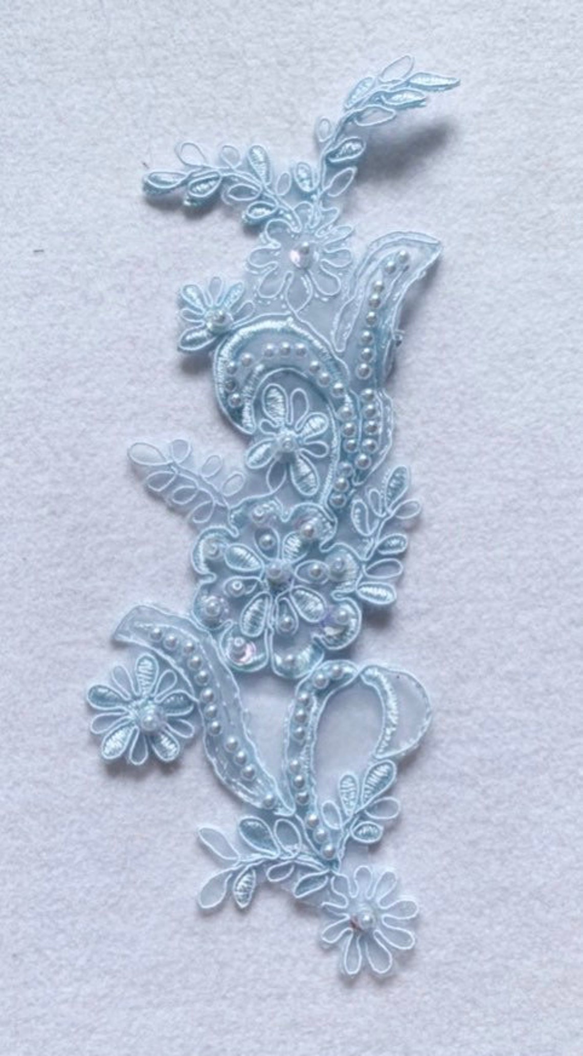 Light Blue Beaded Applique Beaded Applique Lace Pair for | Etsy
