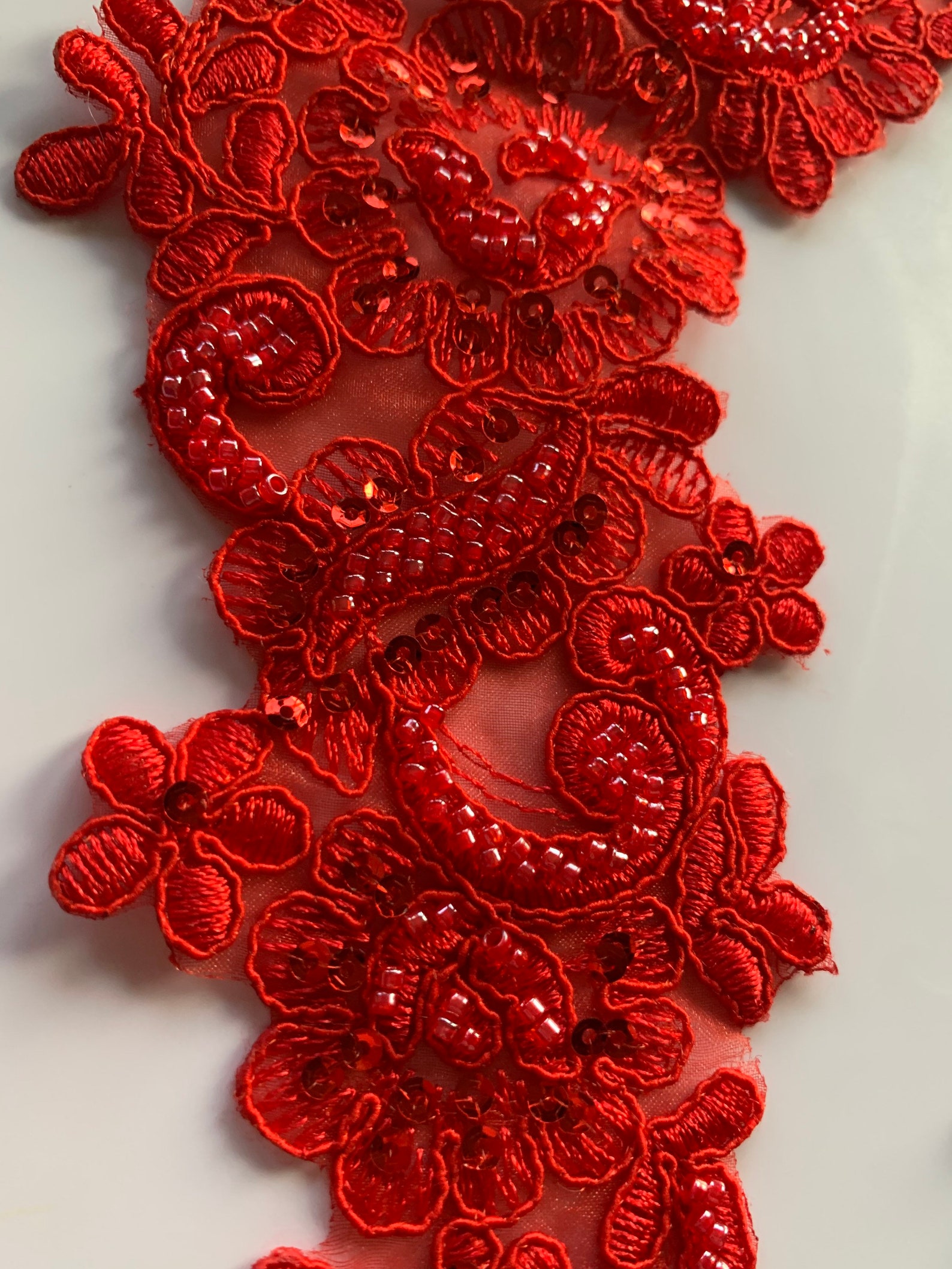 Red Beaded Applique, Beaded Aplique Lace Pair for Lyrical Dance ...