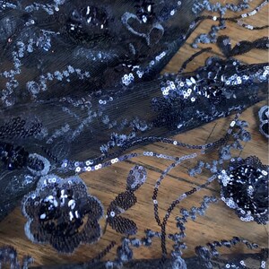 Navy Lace Sequin Lace in Floral Design Lace With Navy Blue Sequins ...