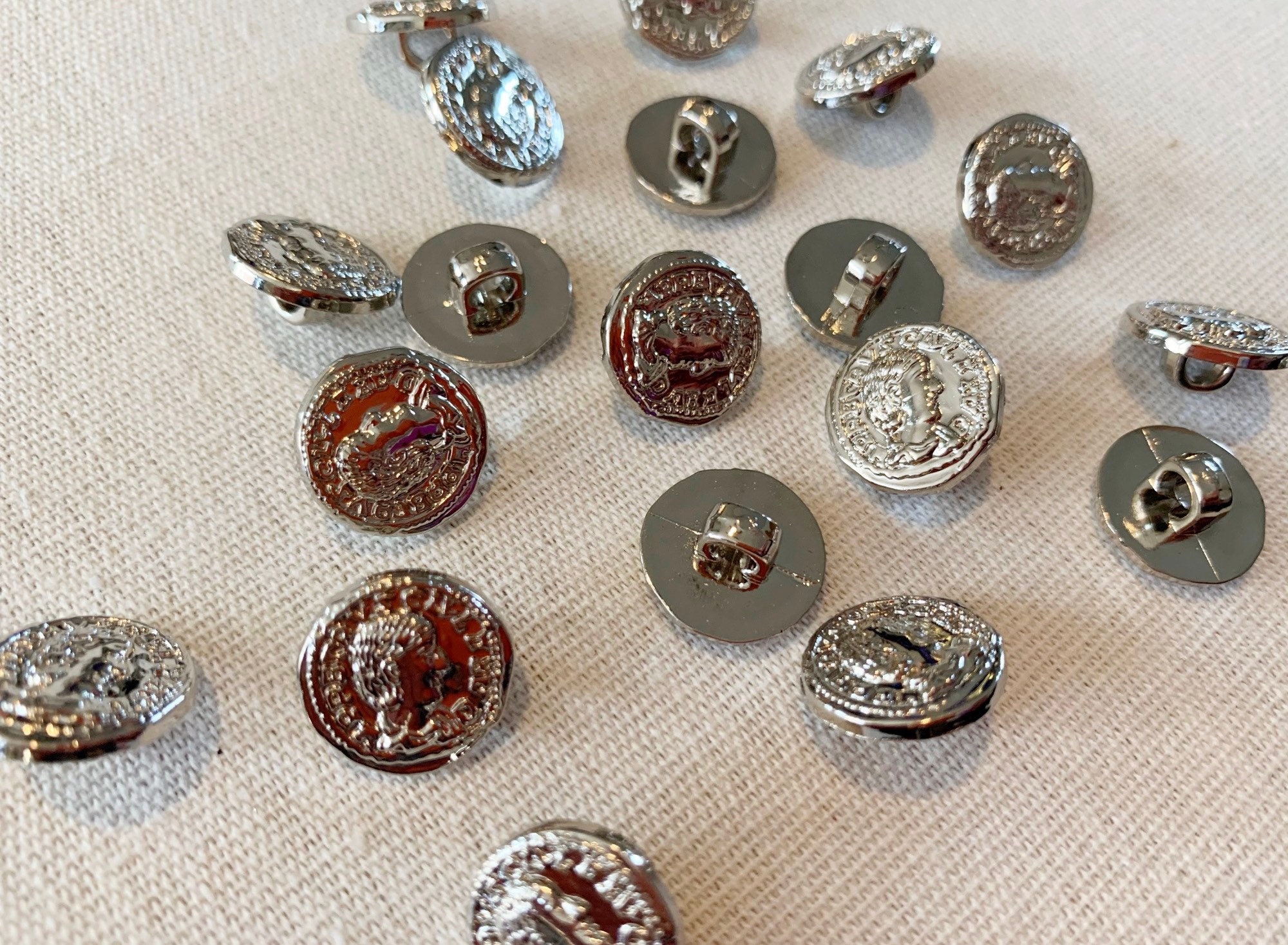 Small silver buttons roman coin design plastic sewing buttons | Etsy