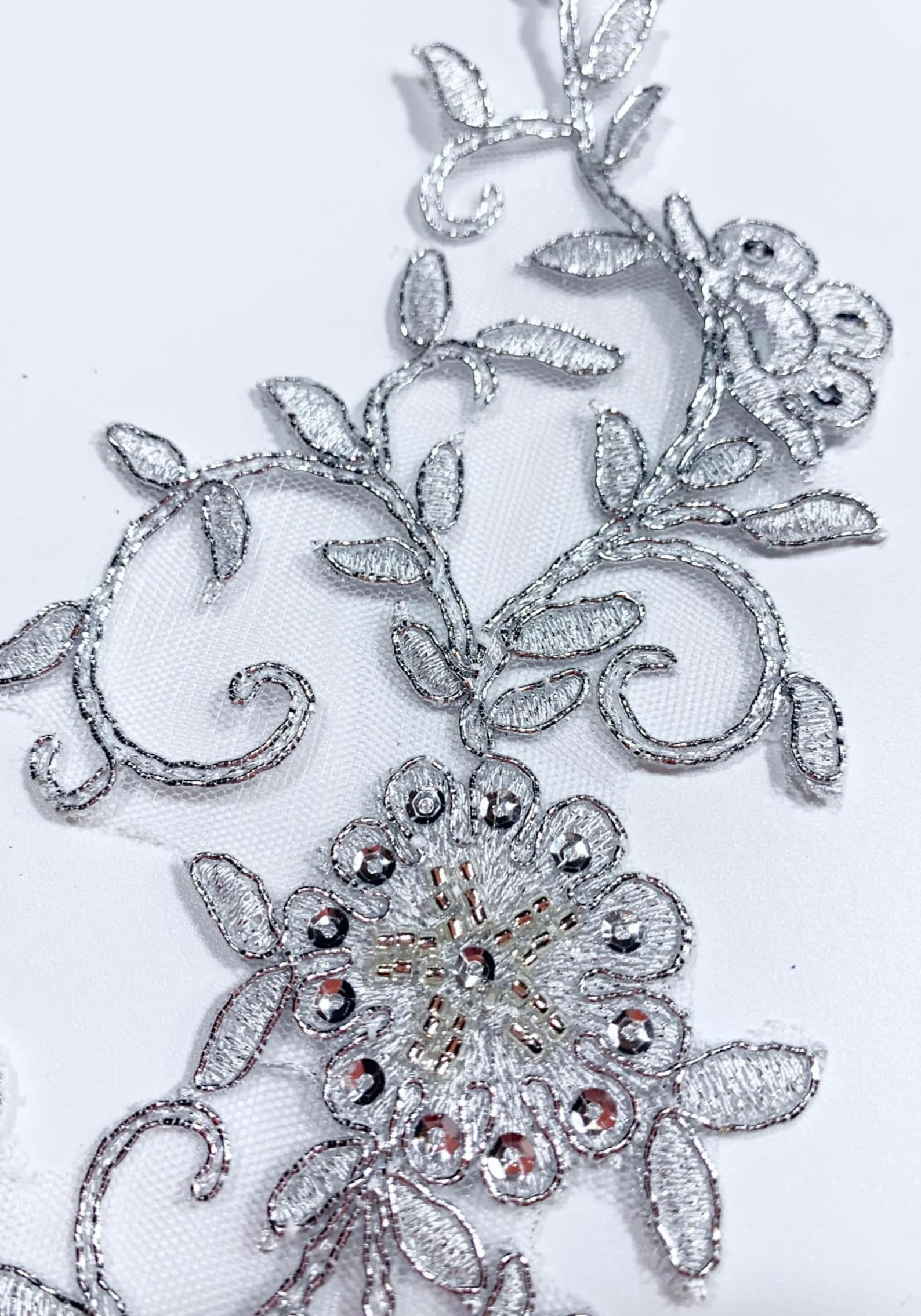 Metallic Silver Beaded Applique Beaded Applique Lace Pair for - Etsy