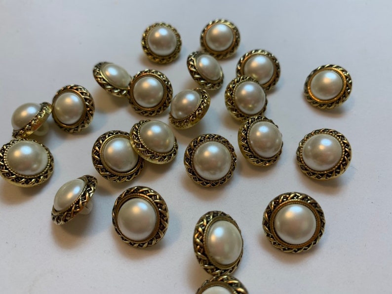 60 Small Pearl Buttons With Gold Trim Accent Plastic Sewing - Etsy