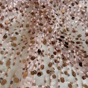 Metallic Blush Sequin on Netting With Beading by the Yard Sequin Fabric ...