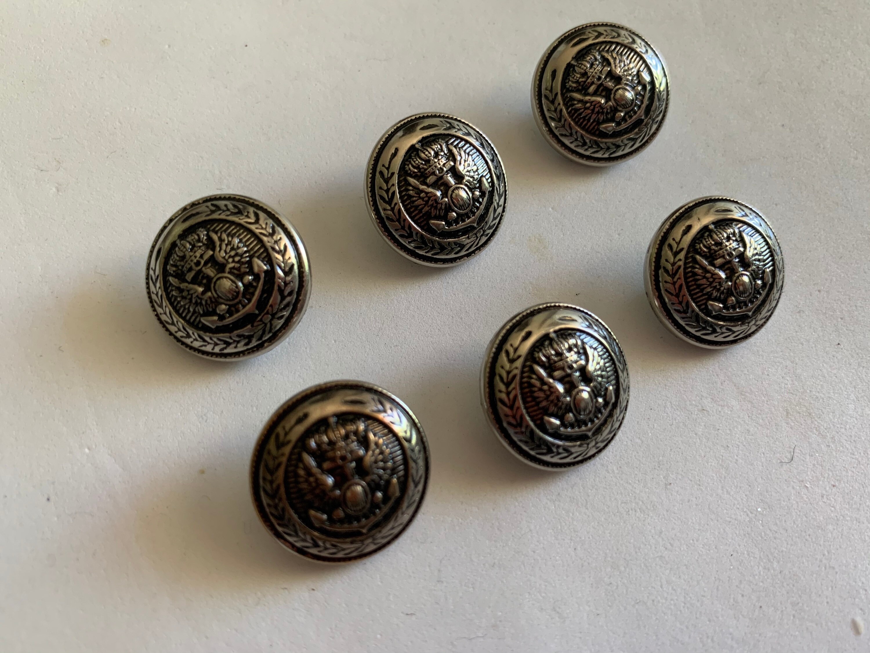 Silver Buttons With Textured Military Design Medium Button Design ...
