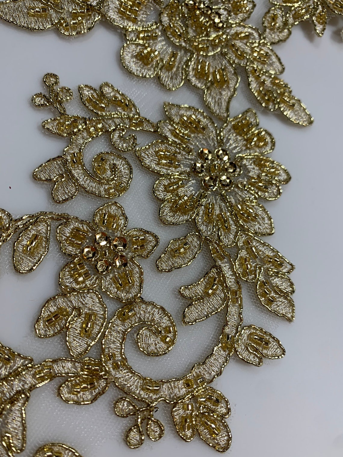 Gold Metallic Beaded Applique With Metallic Gold Cording - Etsy