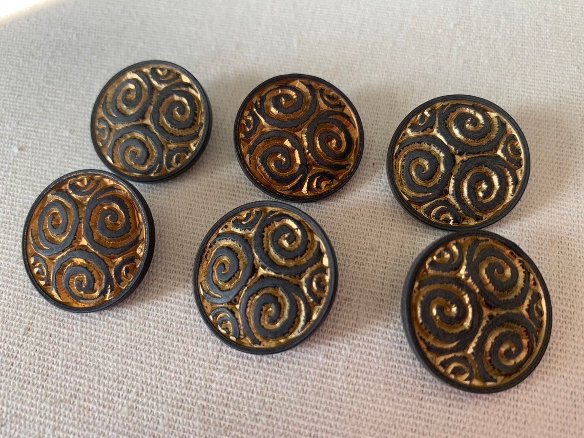 Medium Buttons With Etched Spiral Center Design With Gold | Etsy