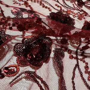 Wine Lace Sequin Lace in Floral Design Lace With Wine Sequins Perfect ...