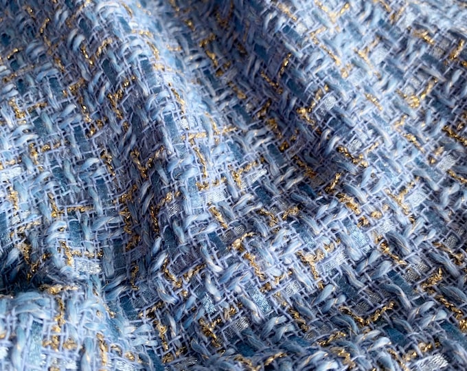 Light Blue Sparkle Tweed Fashion Fabric With Gold Metallic Thread - Etsy