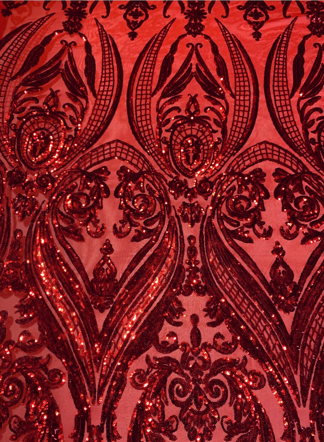 Red Sequin All Over Sequin on Mesh by the Yard Sequin Fabric in a ...