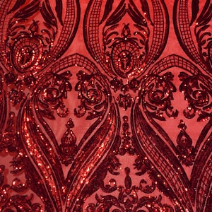 Red Sequin All Over Sequin on Mesh by the Yard Sequin Fabric in a ...