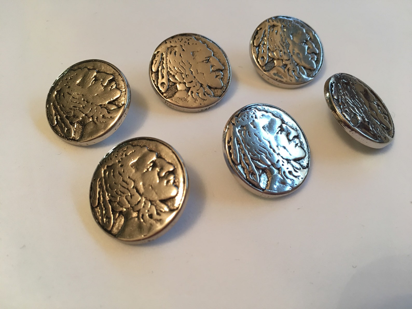 Silver Buffalo Nickel Buttons Medium Button Flat Finish With Etched ...
