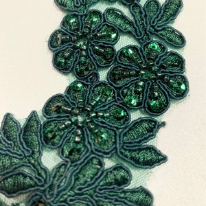 Hunter Green Beaded Applique, Beaded Aplique Lace Pair for Lyrical ...