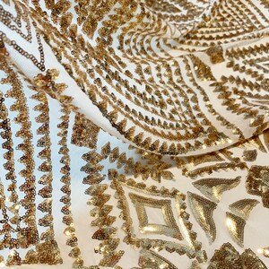 Metallic Gold Sequin All Over Sequin on Mesh by the Yard Sequin Fabric ...