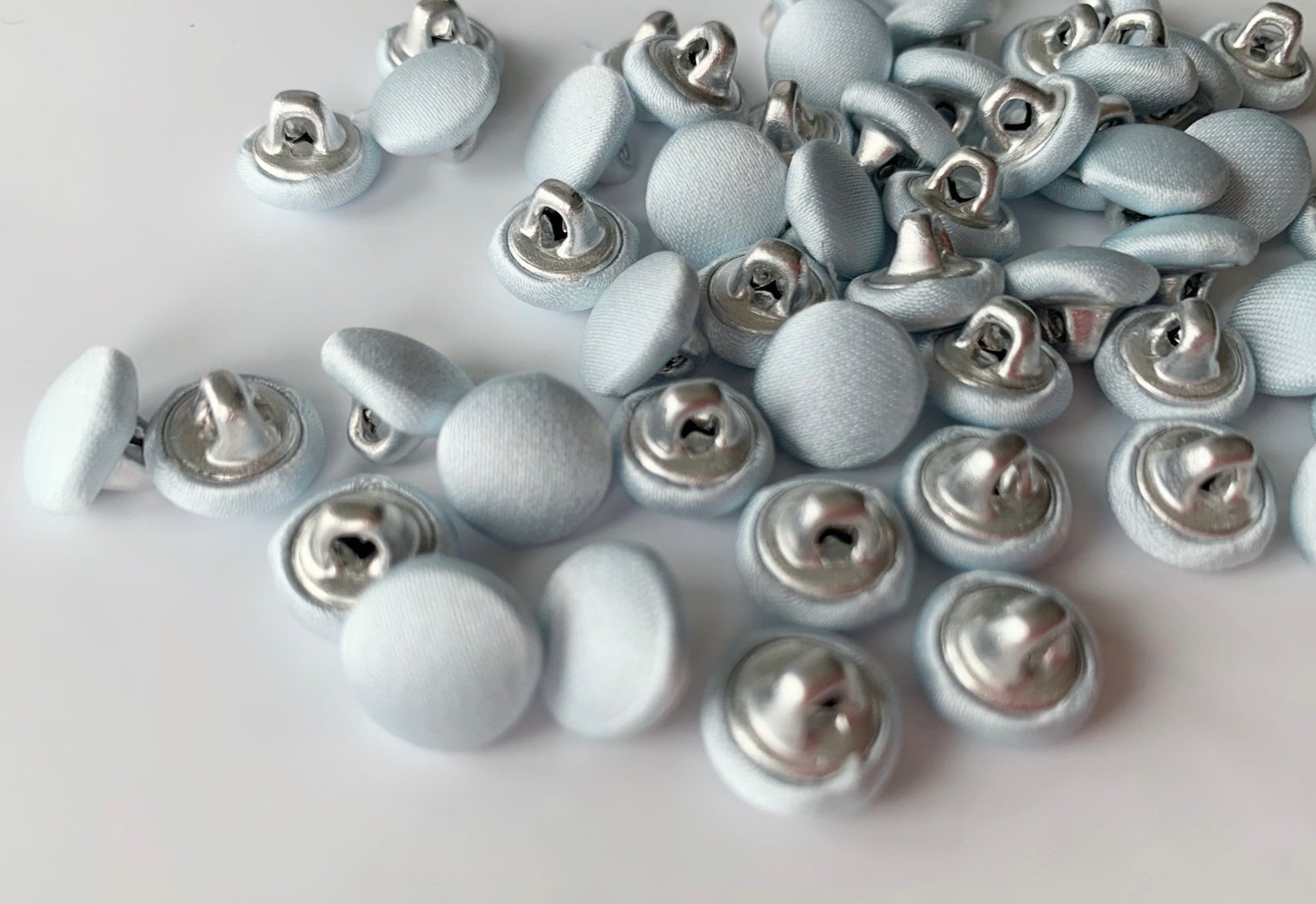 Bridal Buttons Satin Covered by the Dozen Color Pool Gray Metal Backing ...