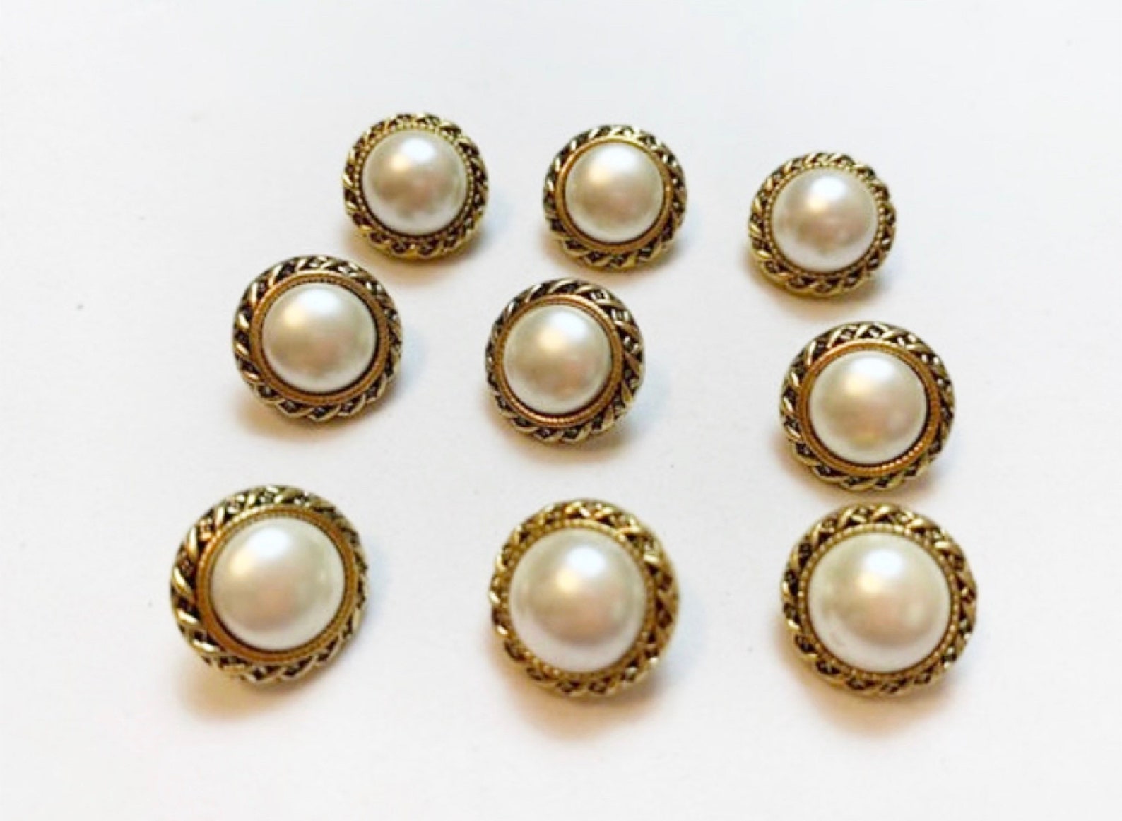144 Sewing Buttons Small Pearl Buttons With Gold Trim Accent Plastic ...