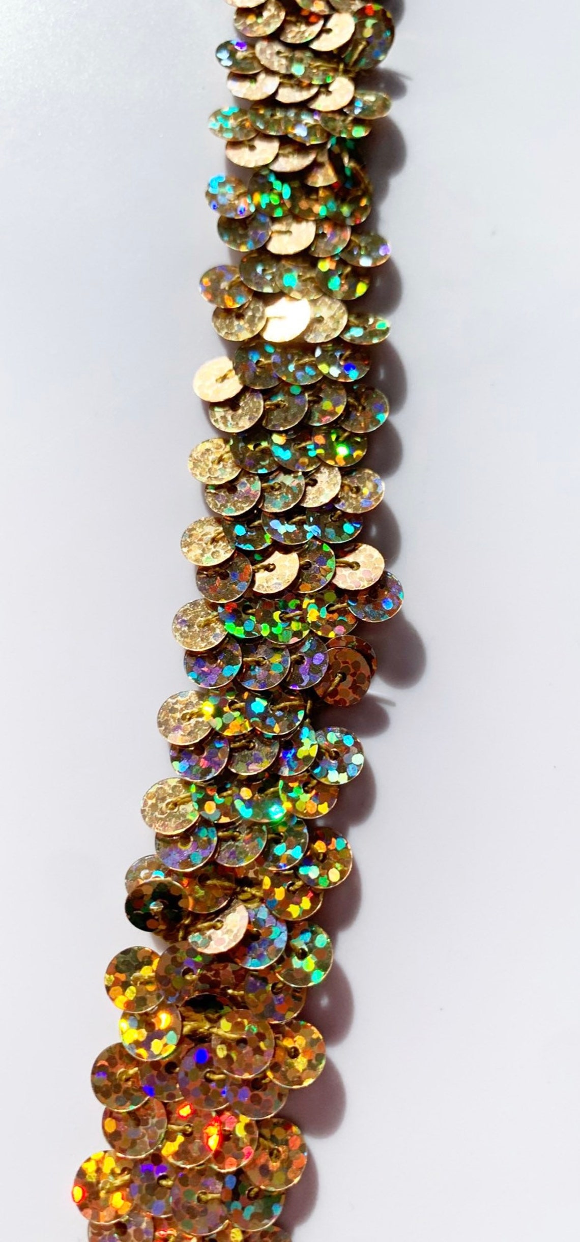 Rainbow Metallic Gold Sequin Trim Stretch Trim Sequins Bridal Trim Prom ...