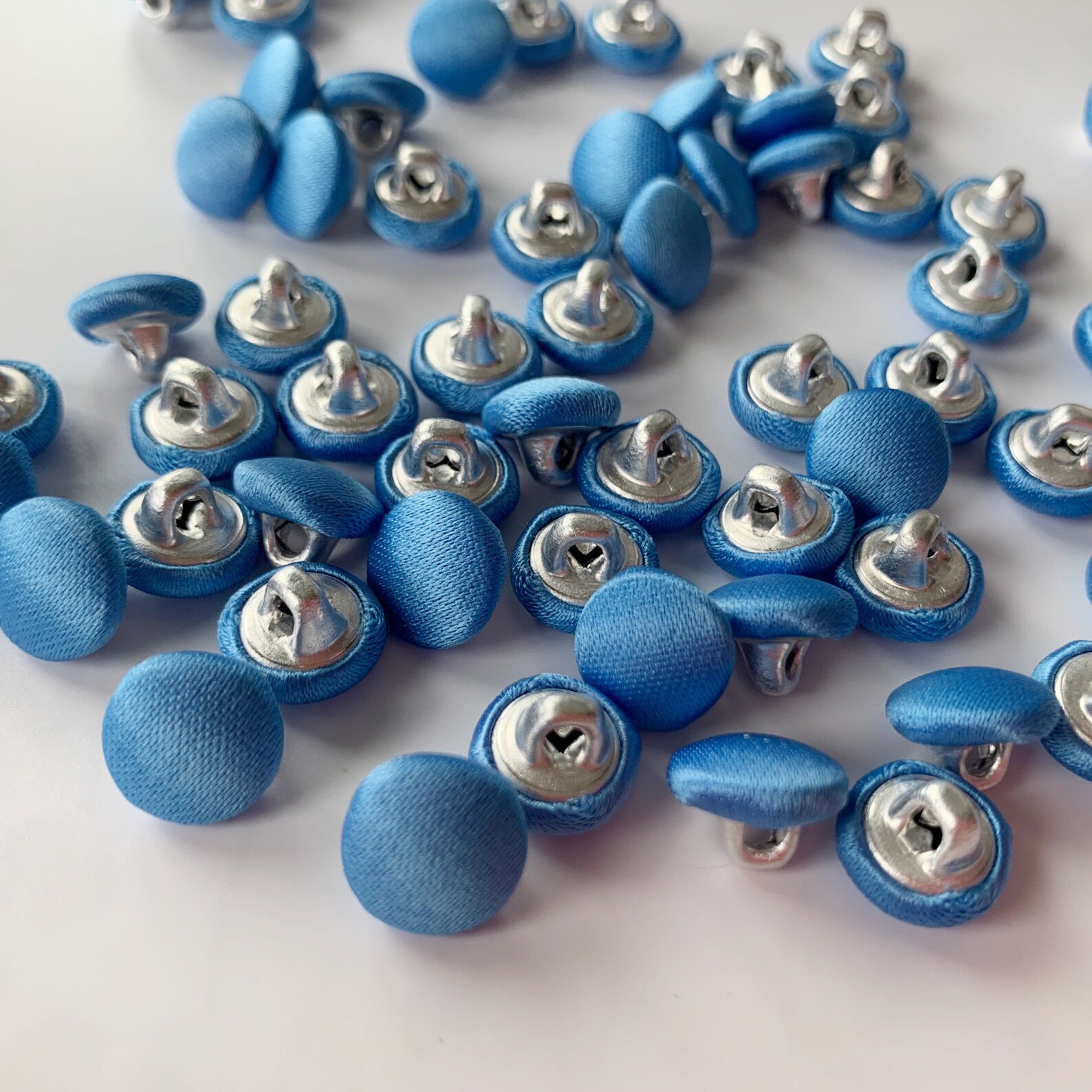Bridal Buttons Satin Covered by the Dozen Color Cornflower Blue Shank ...